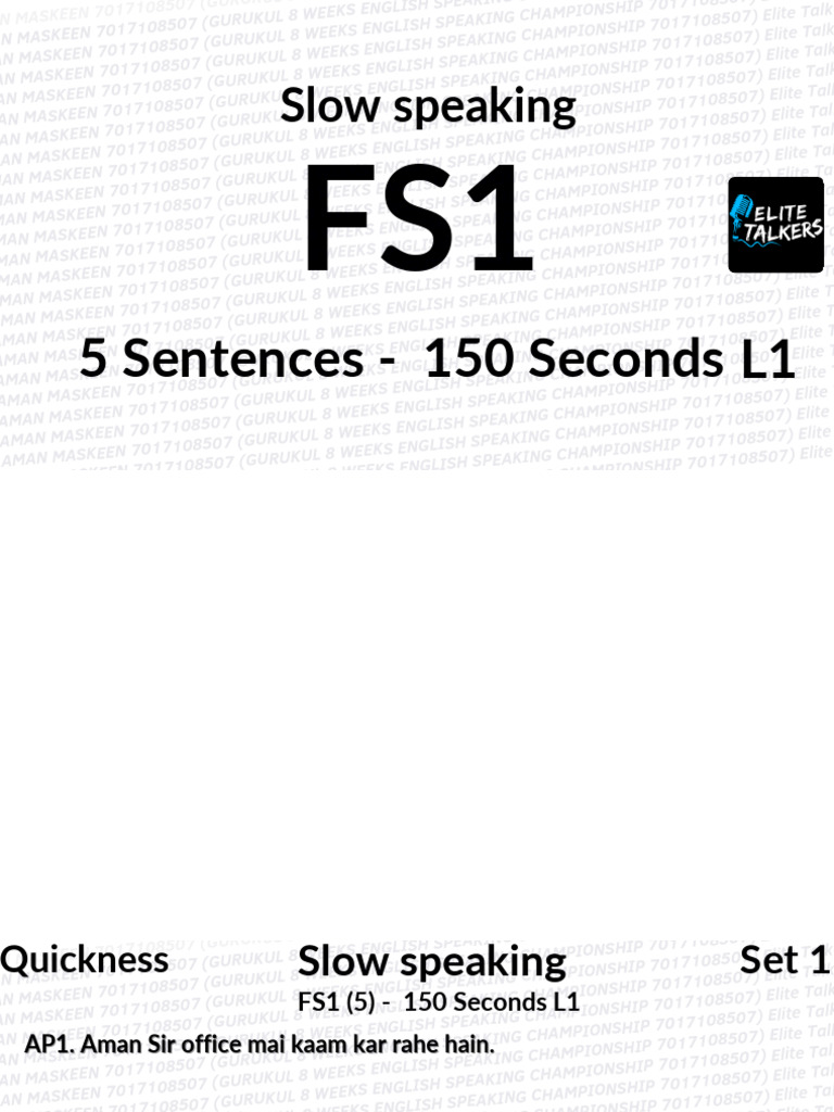 FS - 1 Slow Speaking Set 1-15 | PDF