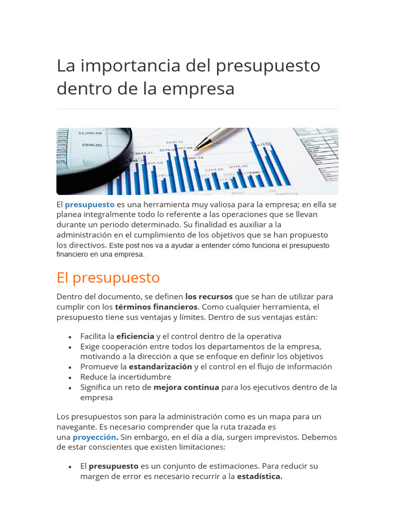 LECTURA 1 - Importancia Del Presupuesto en La Empresa | PDF | Presupuesto | Business