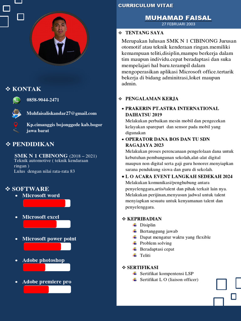 CV Muhamad Faisal: Lulusan Otomotif | PDF