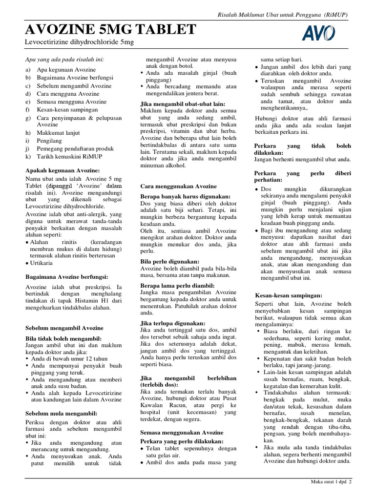 Avozine 5Mg Tablet | PDF