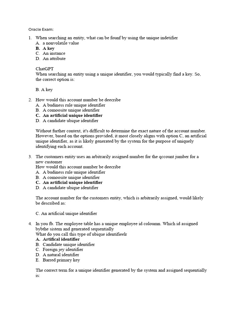 Oracle Exam Pdf Databases Identifier