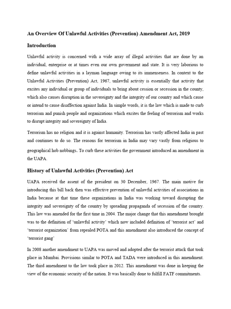 An Overview of Unlawful Activities (Prevention) Amendment Act, 2019 ...