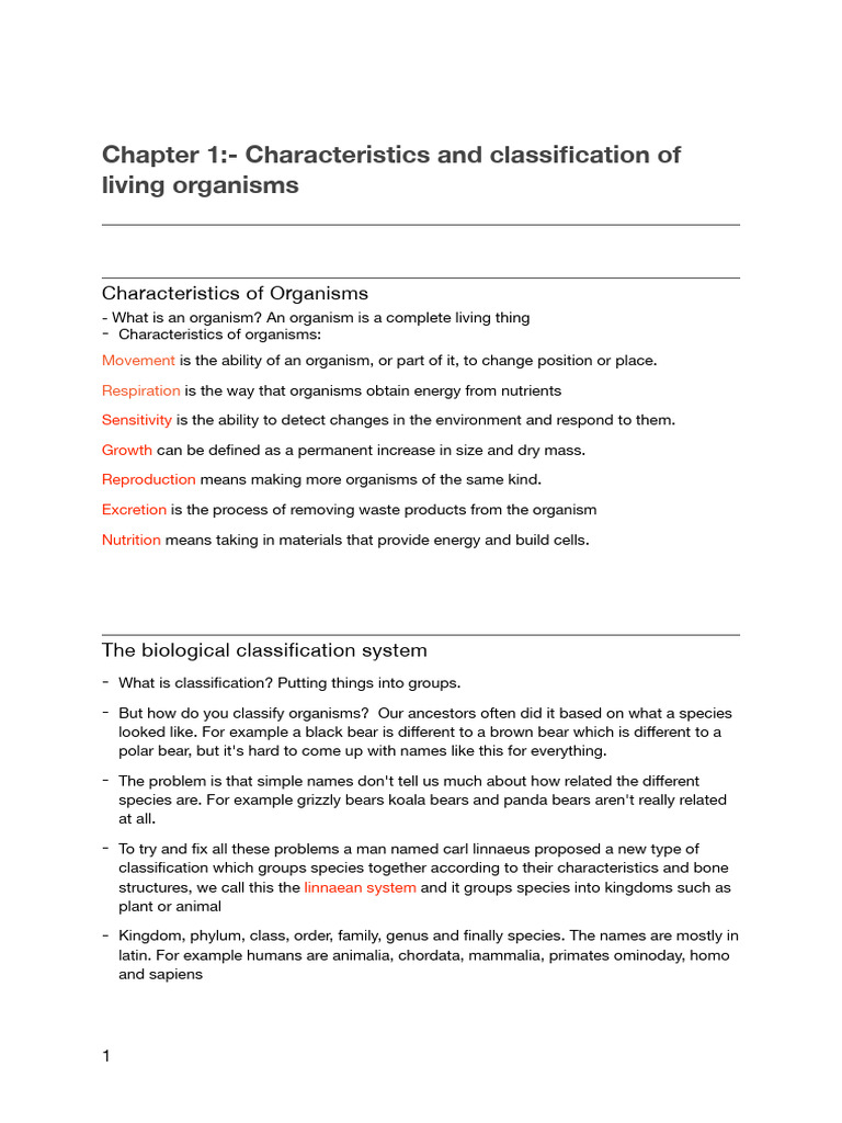 Characteristics and Classification of Living Organisms | PDF | Virus ...