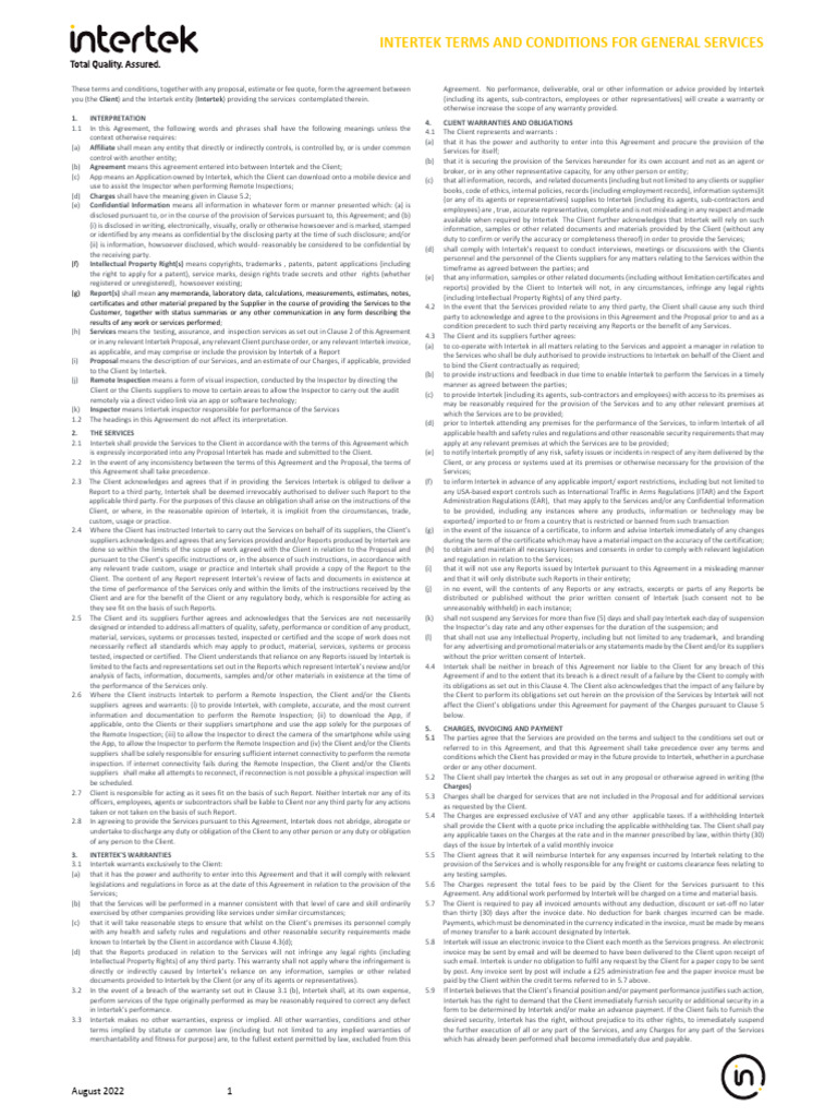 Intertek Global General Terms and Conditions For General Services ...