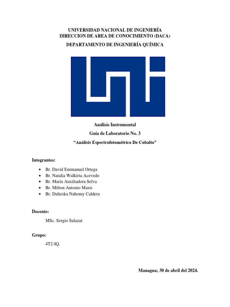 Reporte De Laboratorio 3 Análisis Instrumental Pdf Espectro De