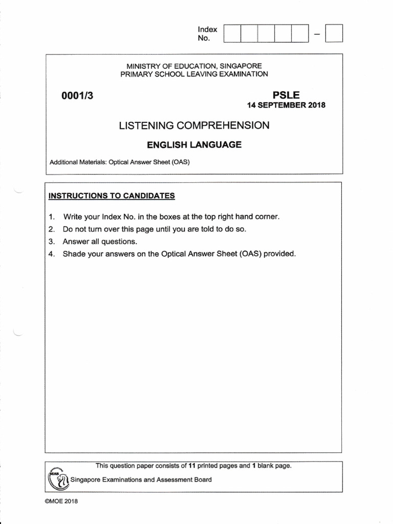 PSLE English 2018 Paper 3 Listening | PDF