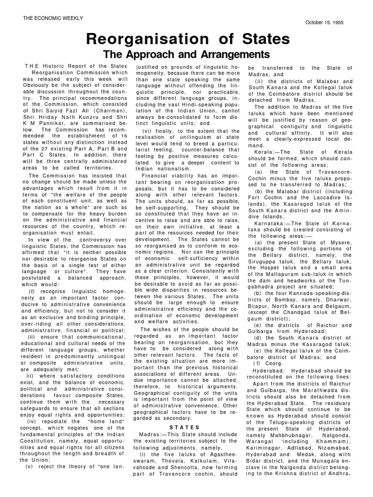 Reorganisation of Statesthe Approach and Arrangements | PDF