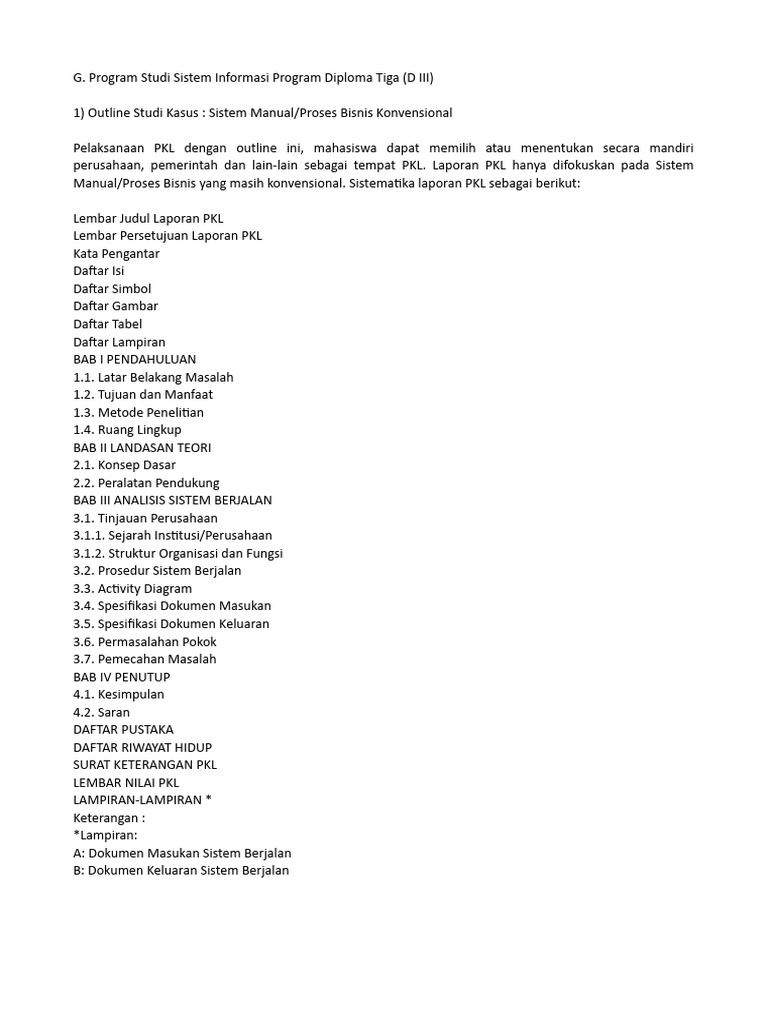 Kerangka Laporan PKL Sistem Informasi | PDF | Komputer | Teknologi & Rekayasa