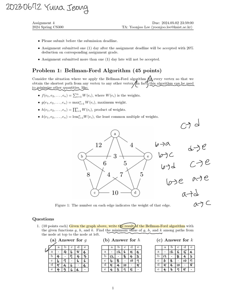 CS300 Assignment4 20230672 Yuna Jeong | PDF | Computational Problems | Combinatorics