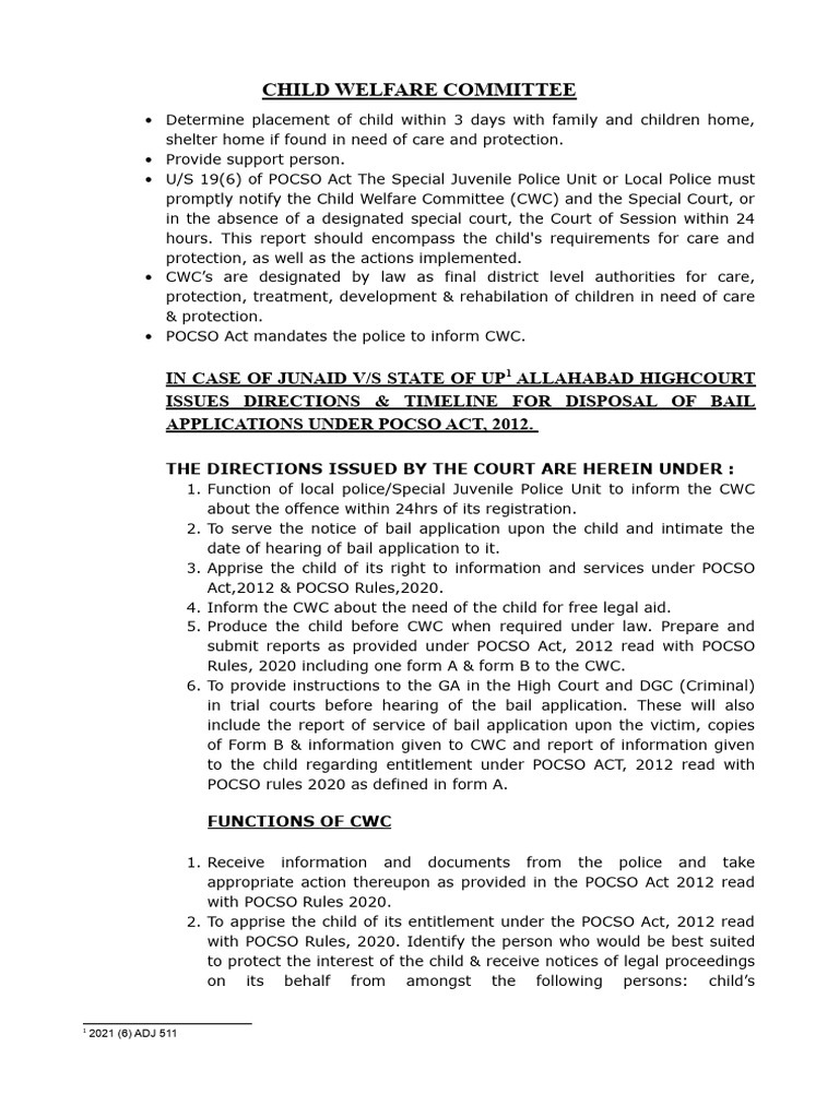 CHILD WELFARE COMMITTEE | PDF | Bail | Justice