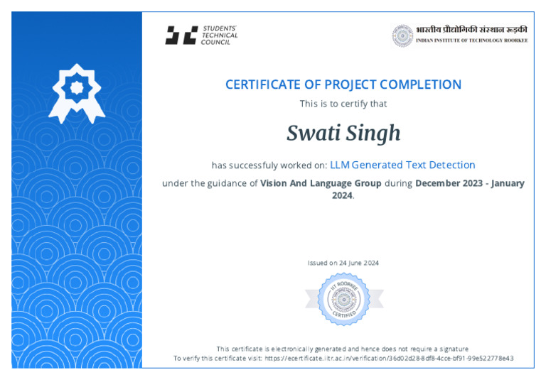 LLM Text Detection Project Certificate | PDF