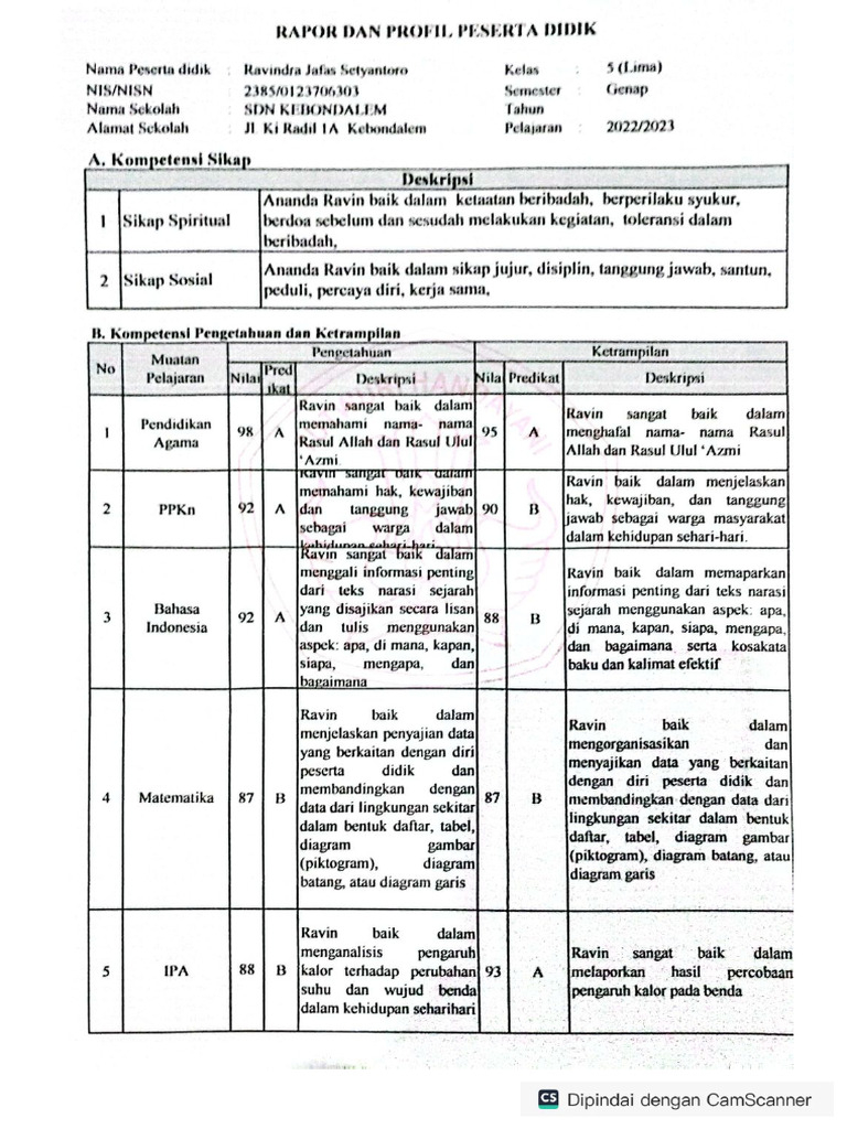 Raport Kelas 5 SMT 2 Ravindra | PDF