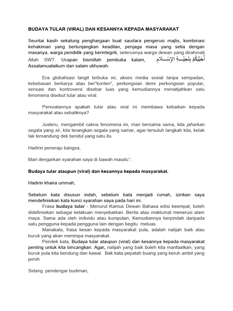 Teks Syarahan - Budaya Tular (Viral) Dan Kesannya Kepada Masyarakat ...