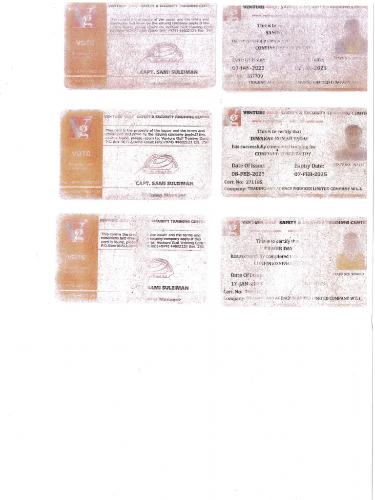 Venture Gulf Training Center CSE Cards | PDF