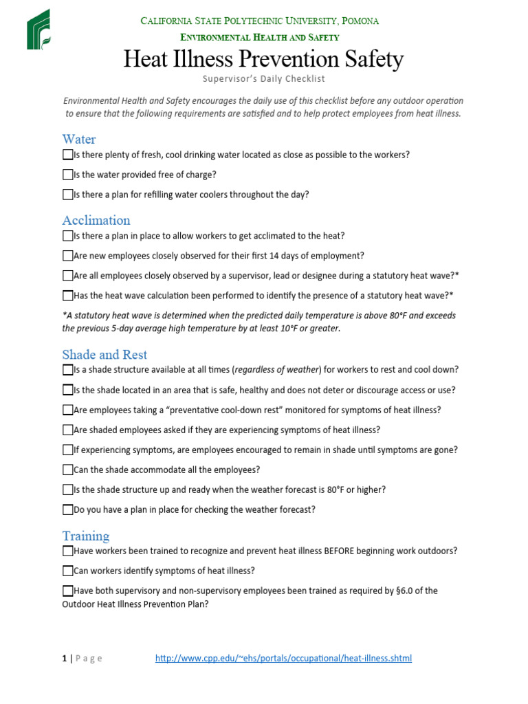 heat-safety-checklist | Download Free PDF | Heat Wave | Hyperthermia