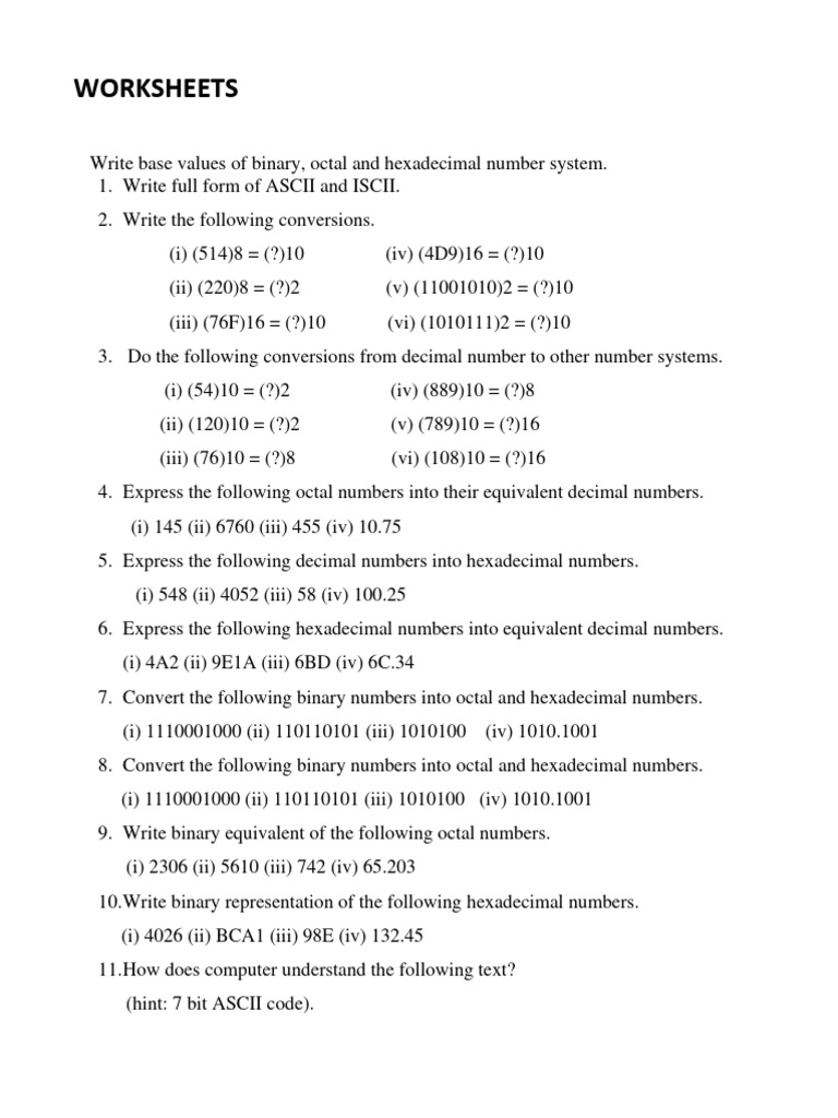 Boolean Logic and Worksheet of Number System | PDF | Boolean Algebra ...