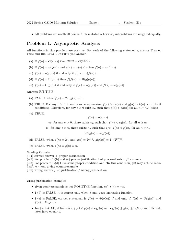 2022 Spring CS300 Midterm Solution Grading Criteria | PDF | Vertex (Graph Theory) | Graph Theory