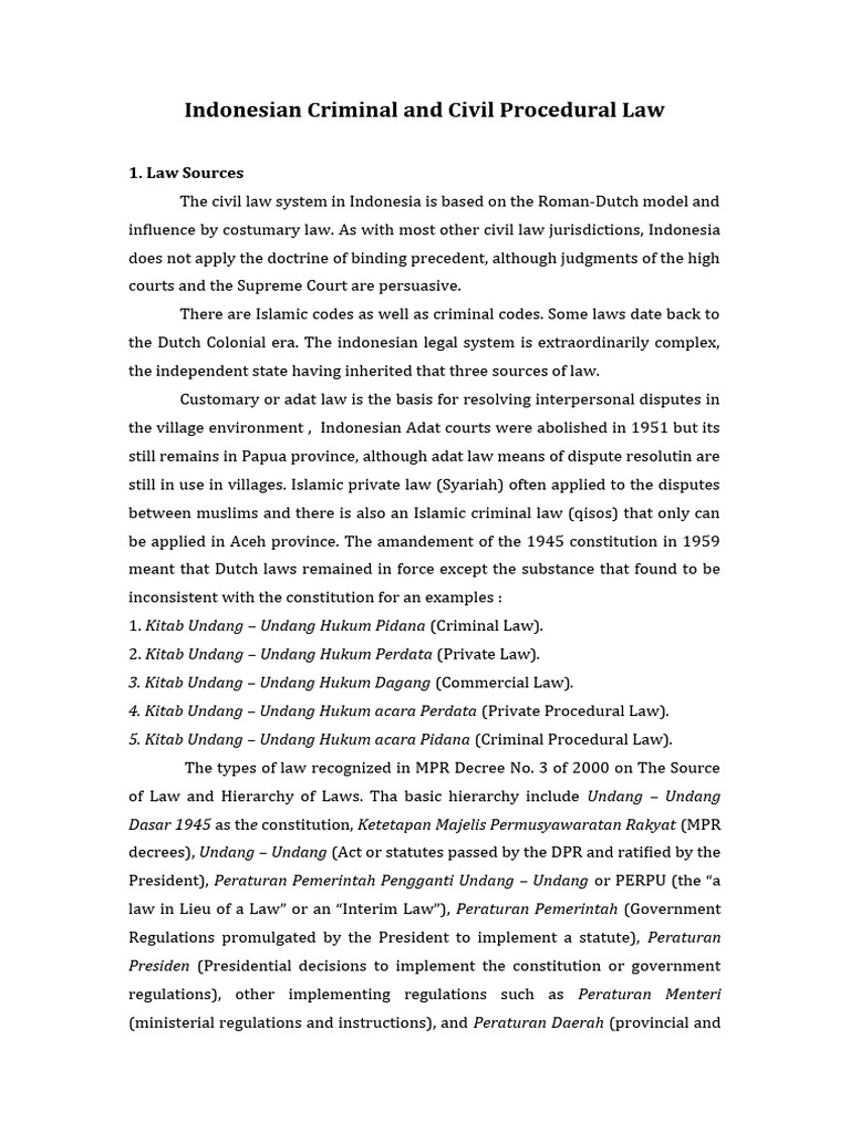 Indonesian Criminal and Civil Law Overview | PDF | Lawsuit | Judgment (Law)