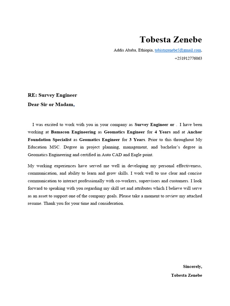 Tobista Zenebe Experians CV Document | PDF | Surveying | Topography