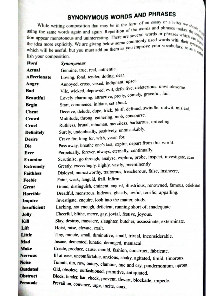 Synonymous Words and Phrases | PDF