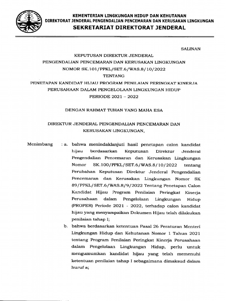 SK.101 - Penetapan Kandidat Hijau | PDF SK.101 - Penetapan Kandidat Hijau | PDF