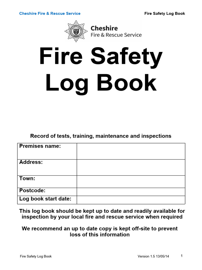 Cfrs Fire Safety Log Book v1.5 05052021 | PDF | Fire Safety | Fire ...