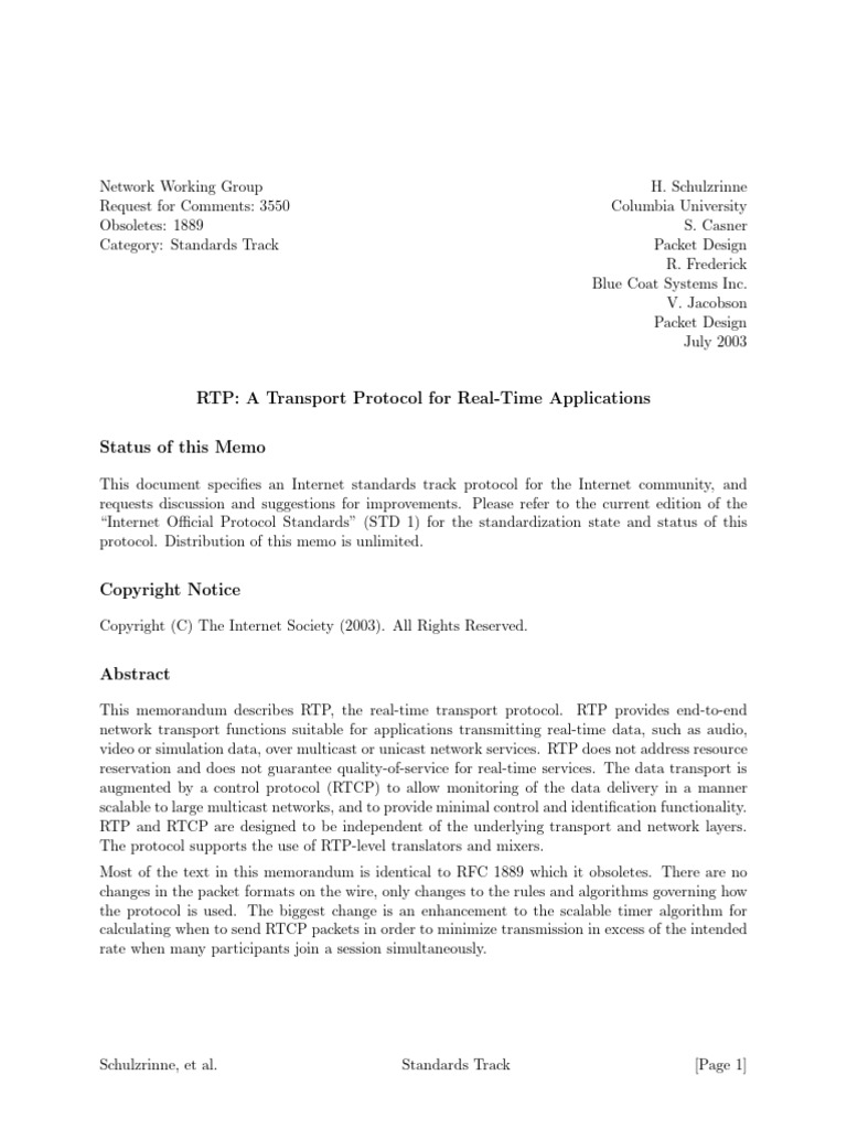 RFC 3550 | PDF | Port (Computer Networking) | Network Packet