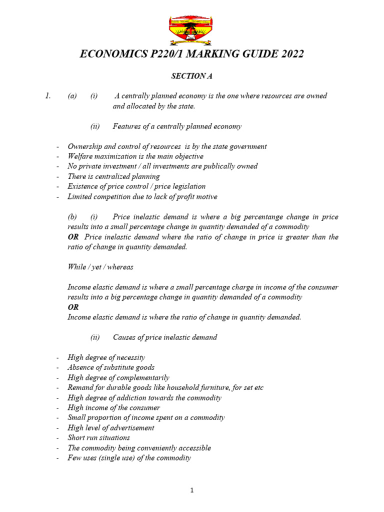 Economics Paper 1 Marking Guide 2022 | PDF | Elasticity (Economics ...
