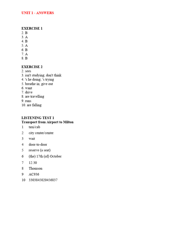 Unit 1 - Answers | PDF