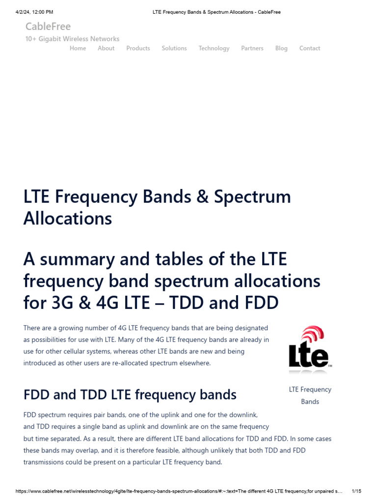 LTE Frequency Bands & Spectrum Allocations - CableFree | PDF | Lte ...