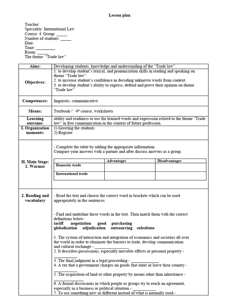 Lesson Plan Legal Profession | PDF | Trade | Human Communication