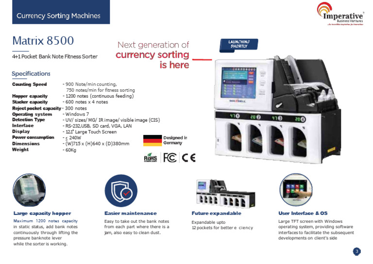 Matrix 8500 Banknote Sorter Specs | PDF