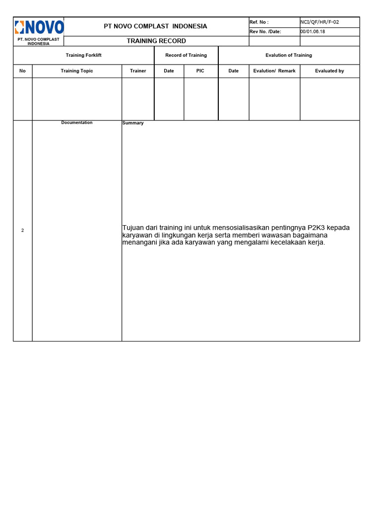 Form Training Record 2 | PDF