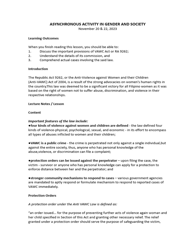 Asynchronous Activity in Gender and Society | PDF | Restraining Order | Violence