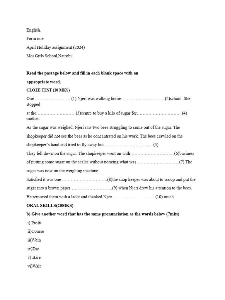 April 2024 English Holiday Assignment | PDF | Linguistic Typology ...