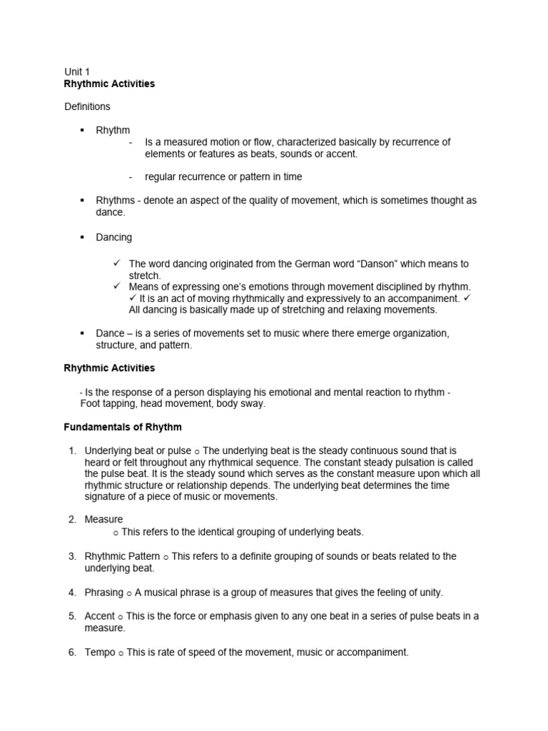Handouts For Midterm | PDF | Rhythm | Dances