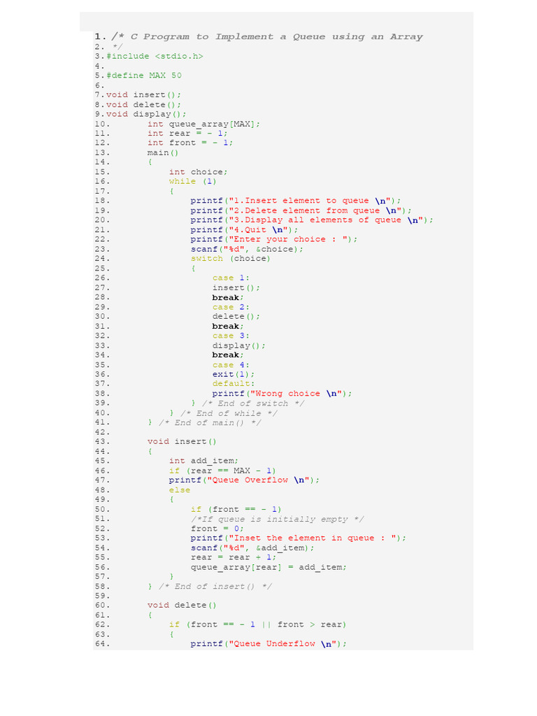 5.2 Queue Prog by Array - Link List | PDF | Queue (Abstract Data Type) | Computing