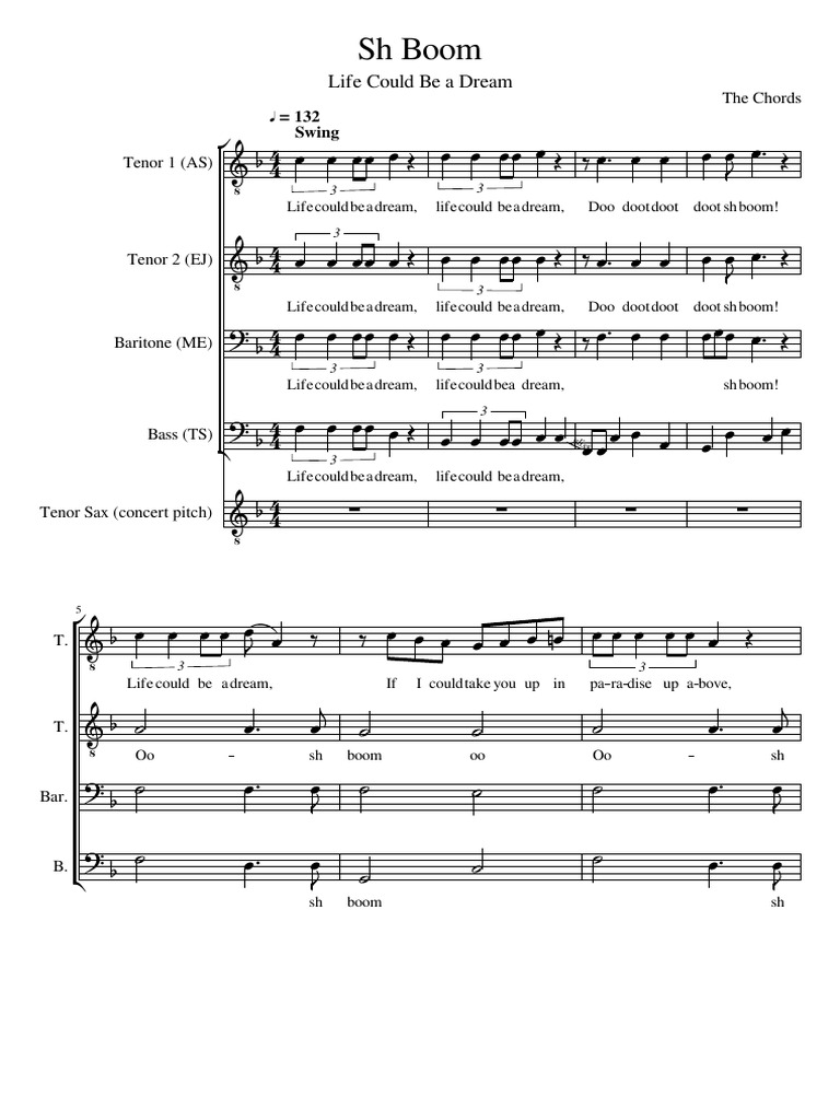 Life Could Be A Dream SH Boom | PDF | Elementary Organology | Saxophone