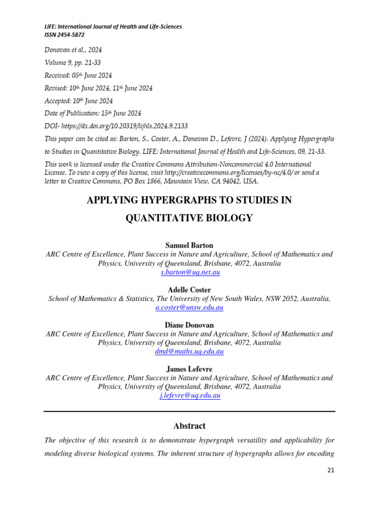 Applying Hypergraphs To Studies in Quantitative Biology | PDF | P Value | Accuracy And Precision
