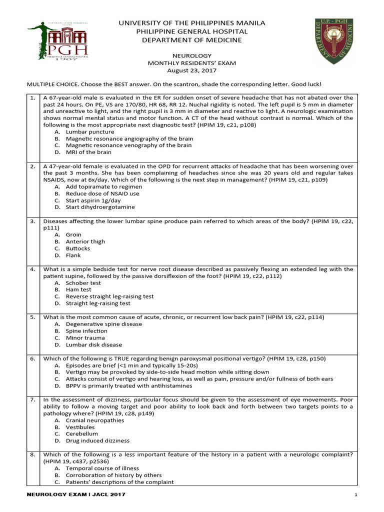 Neuro Exam 2017 | PDF | Peripheral Neuropathy | Neurology