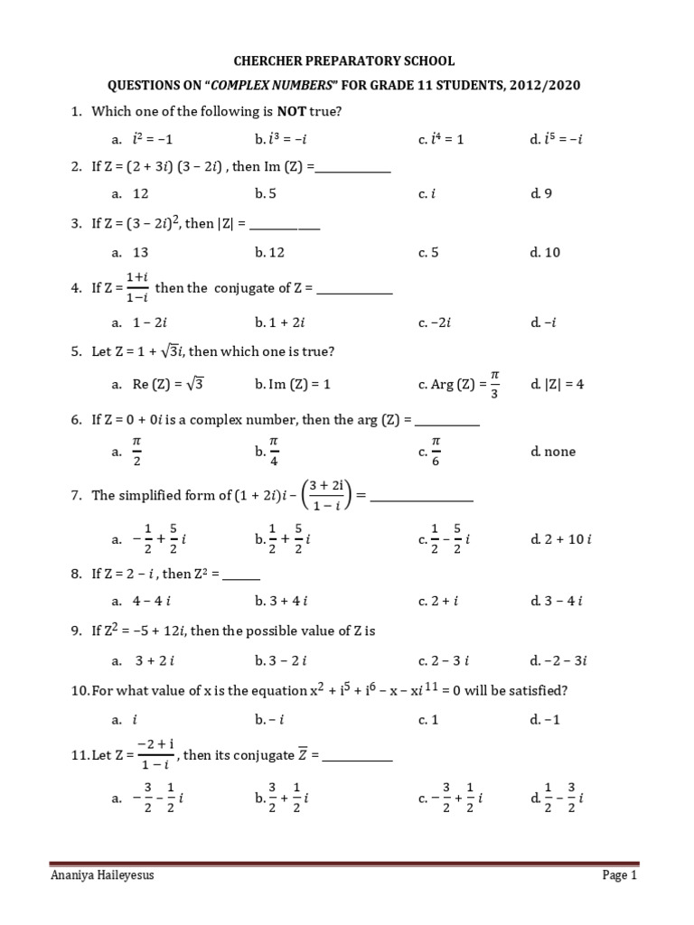 [Math-11] Complex Numbers - Ananiya Haileyesus | PDF | Abstract Algebra | Mathematical Objects