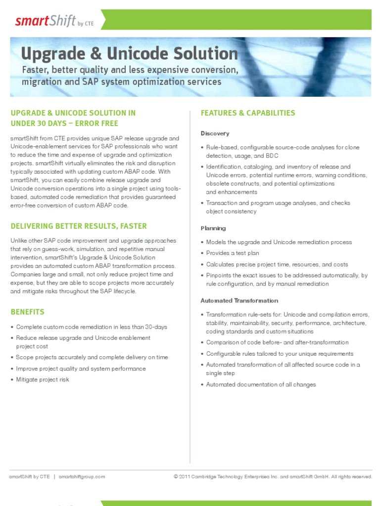 Smart Shift - SAP Release Upgrade and Unicode Solution | PDF | Program ...