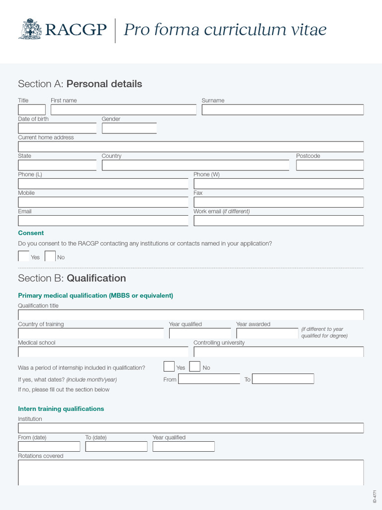 Pro-forma-CV-template-for-FRACGP-Online | PDF | Medicine | Health Care