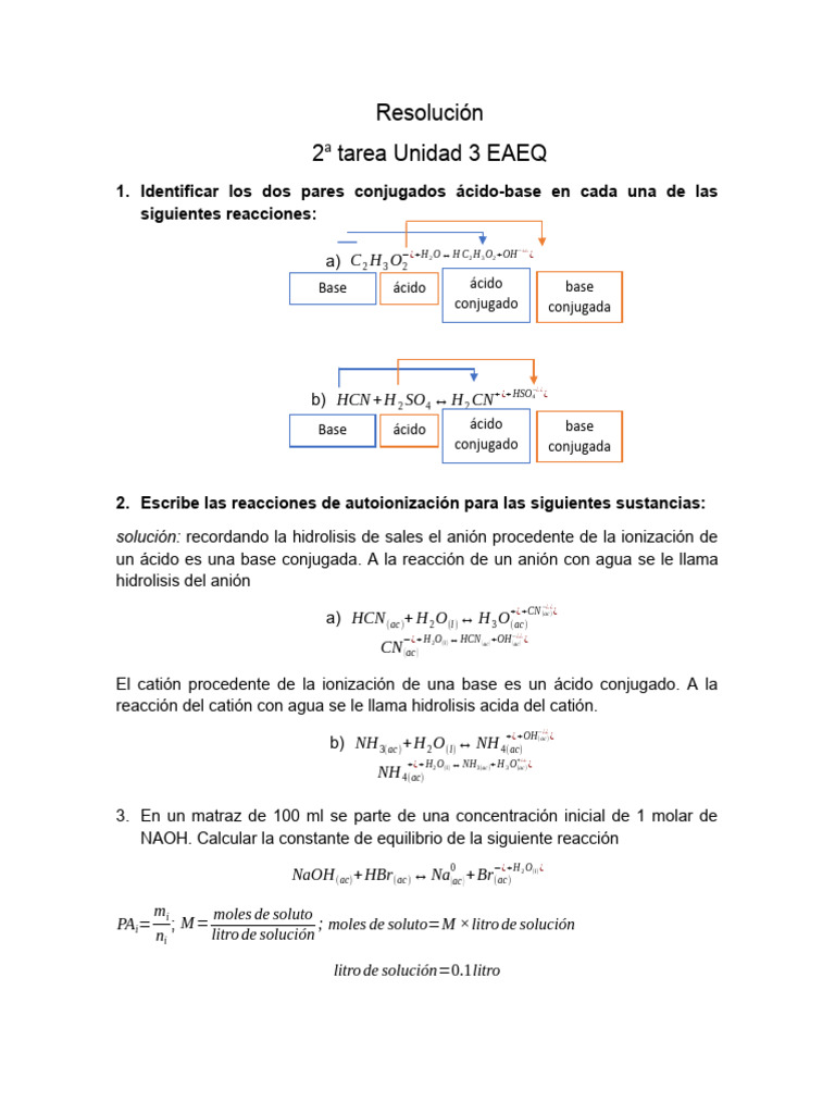 Resolución 2a Tarea Unidad 3 EAEQ | PDF | Ácido | Vapor