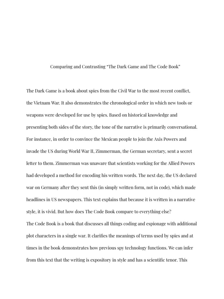 Comparing "The Dark Game" and "The Code Book" | PDF | Espionage