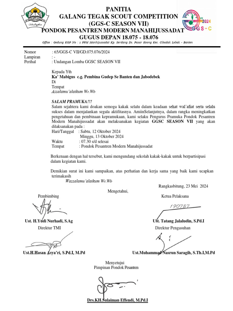 Surat Panitia GGSC VII. SMP | PDF
