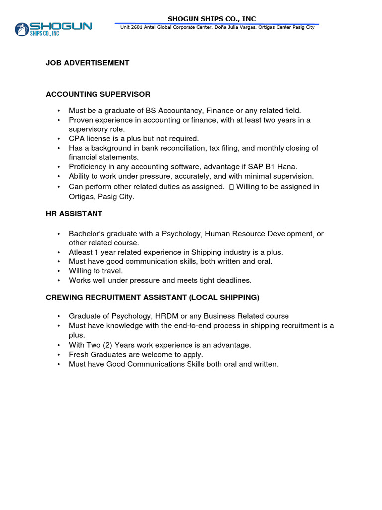 SHOGUN HIRING | Download Free PDF | Accounting | Recruitment