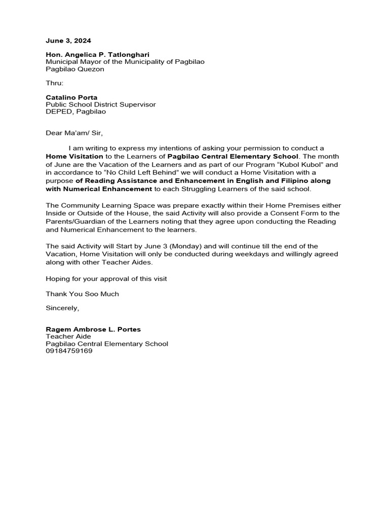 Home Visitation Letter of Intent A | PDF