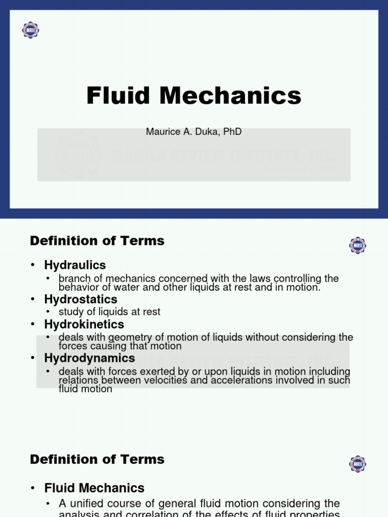 Fluid Mechanics Handout | PDF | Buoyancy | Pressure