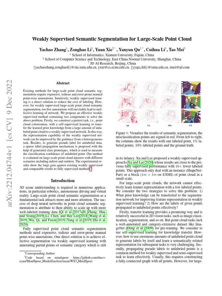 Weakly Supervised Semantic Segmentation For Large Scale Point Cloud Pdf Image Segmentation